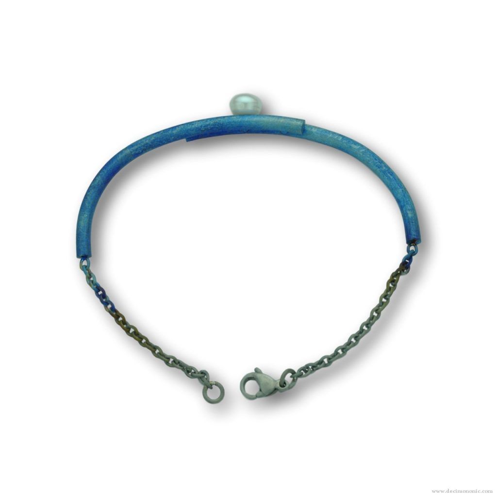 Blue titanium double bar cuff with pearl – Nautilus Collection by ...